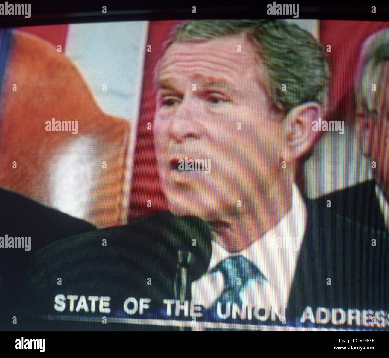 TV shot of President George W Bush making his annual State of the Union ...