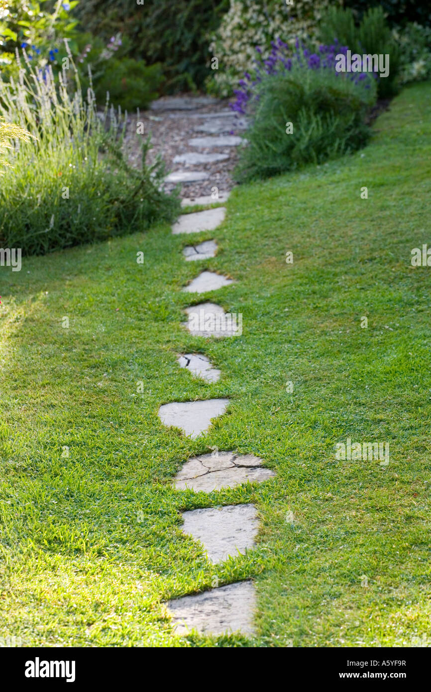 Prospect House Devon UK Peter Wadeley stepping stone path through lawn ...