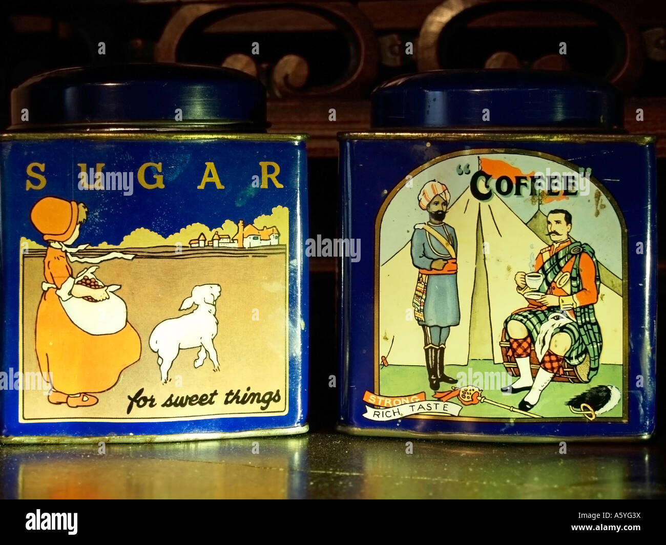 old tins tin cans for sugar and coffee Stock Photo - Alamy