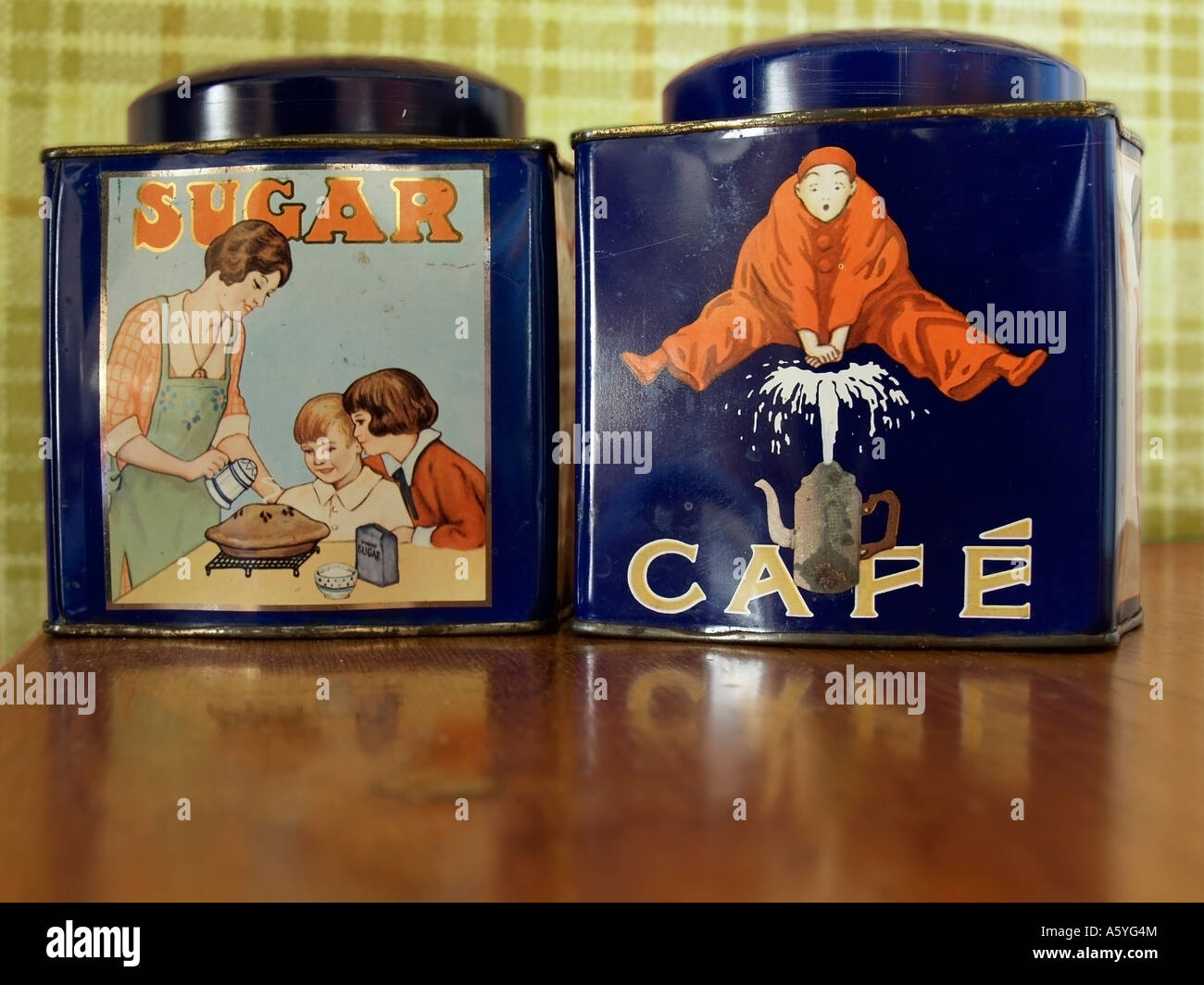 old tins tin cans for sugar and coffee Stock Photo - Alamy