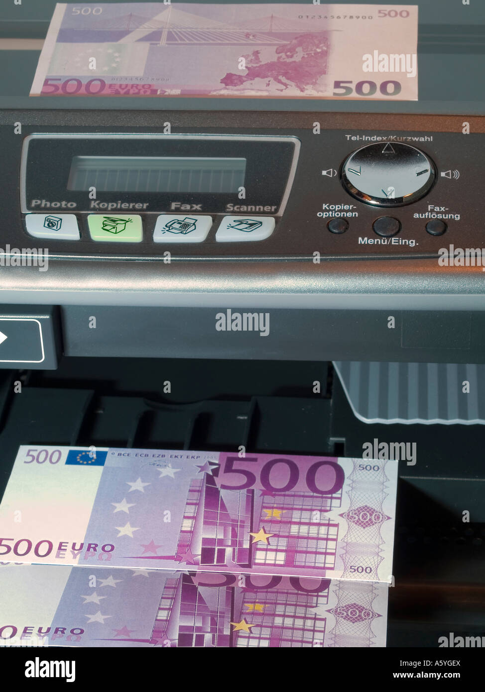 copying a banknote 500 Euro with a photocopier Stock Photo - Alamy