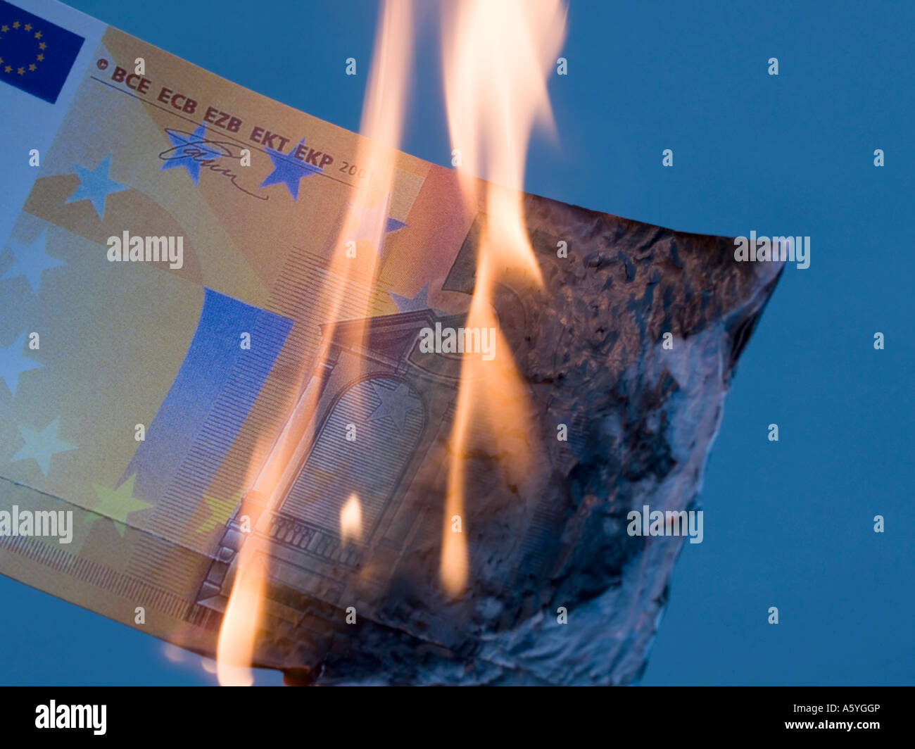 burning bank note 50 euro Stock Photo - Alamy