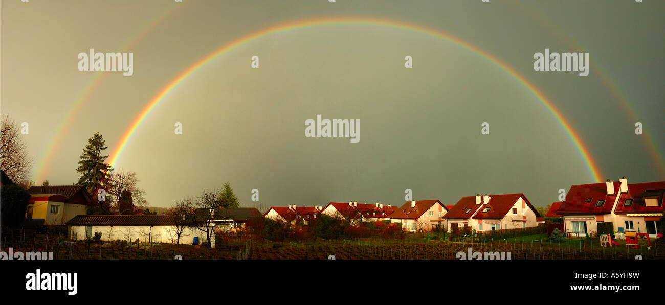 Panorama bright double rainbow hi-res stock photography and images - Alamy