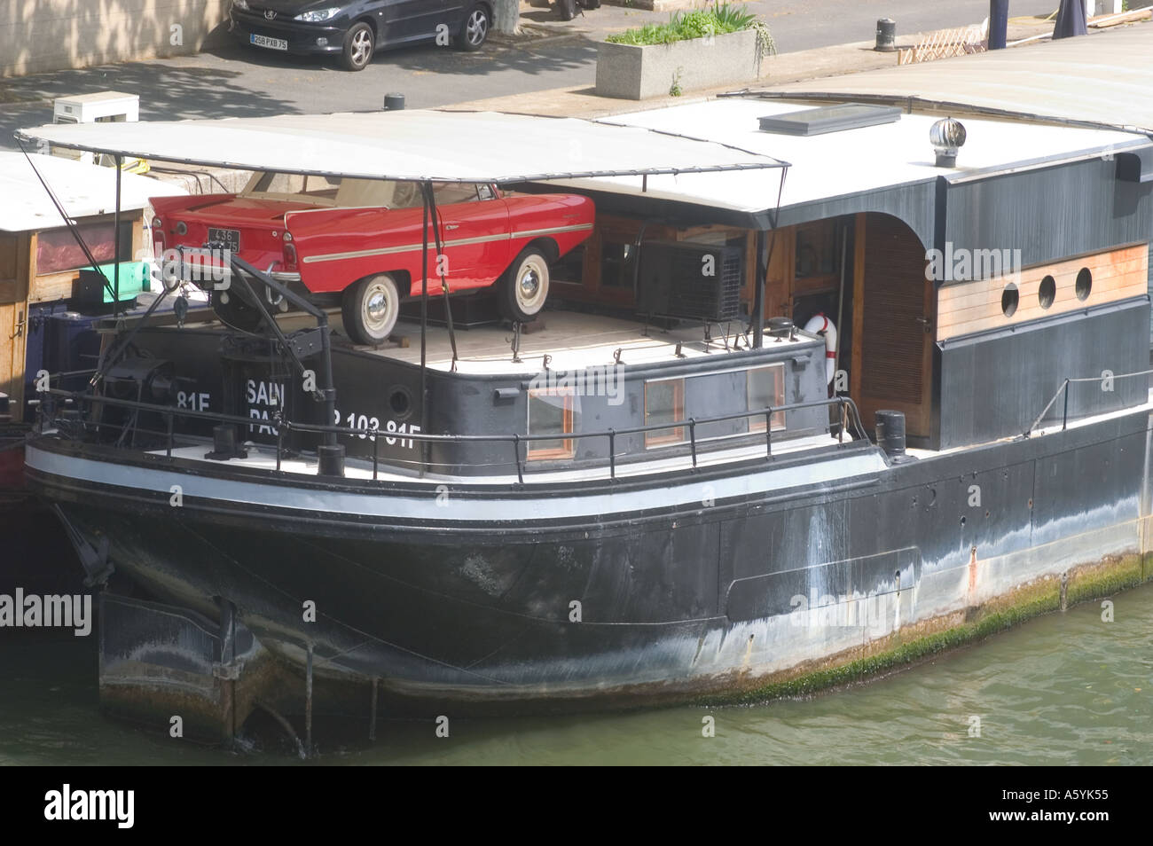 amphibious car on stern of barge river sein paris france Stock Photo ...