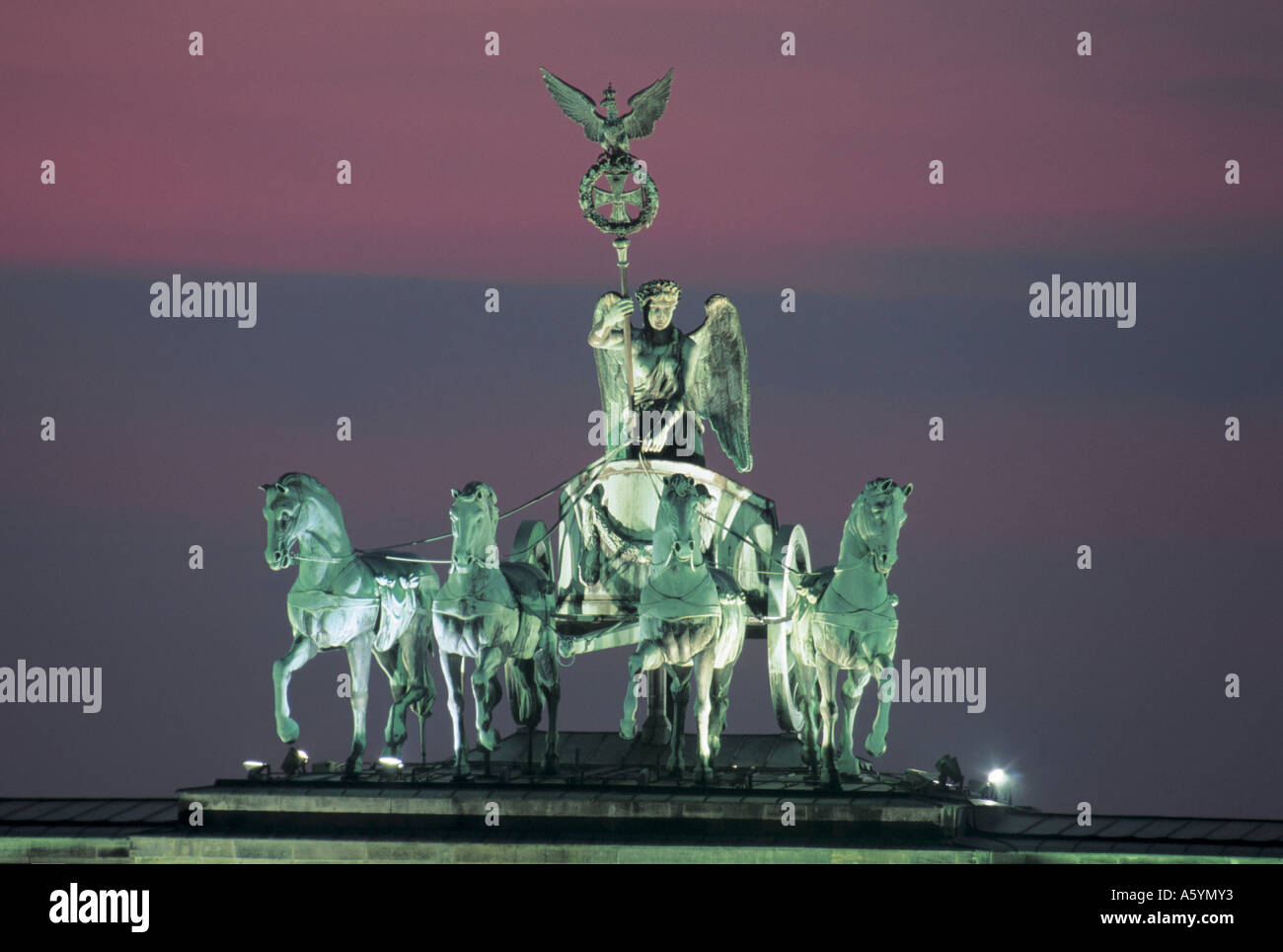 Quadriga statues on top of monument, Brandenburg Gate, Berlin, Germany ...
