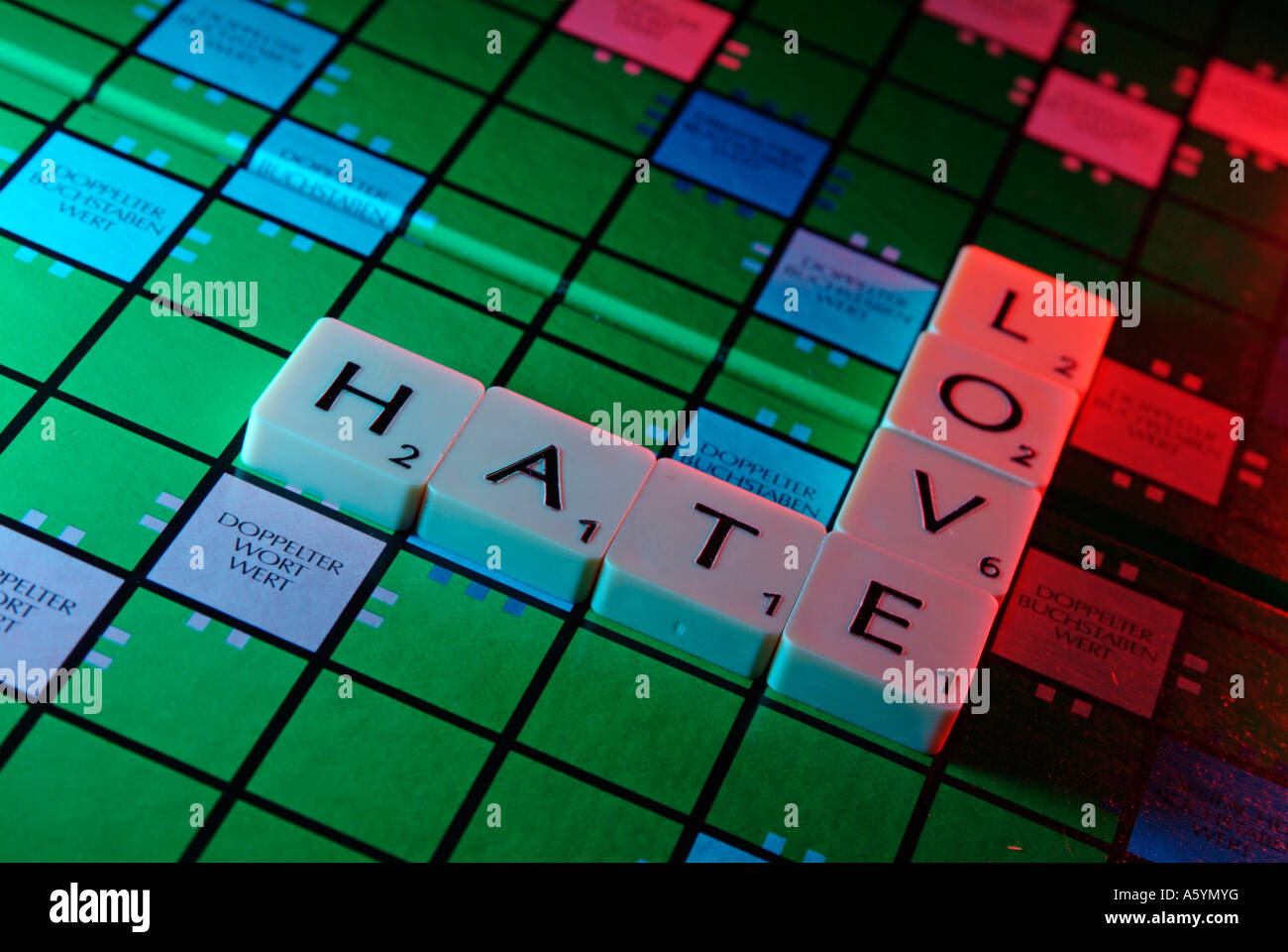 connected words hate and love built with scrabble stones Stock Photo ...