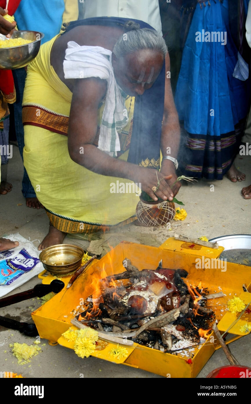 Priest performs havan - a sacred purifying ritual (yajna) pooja for ...