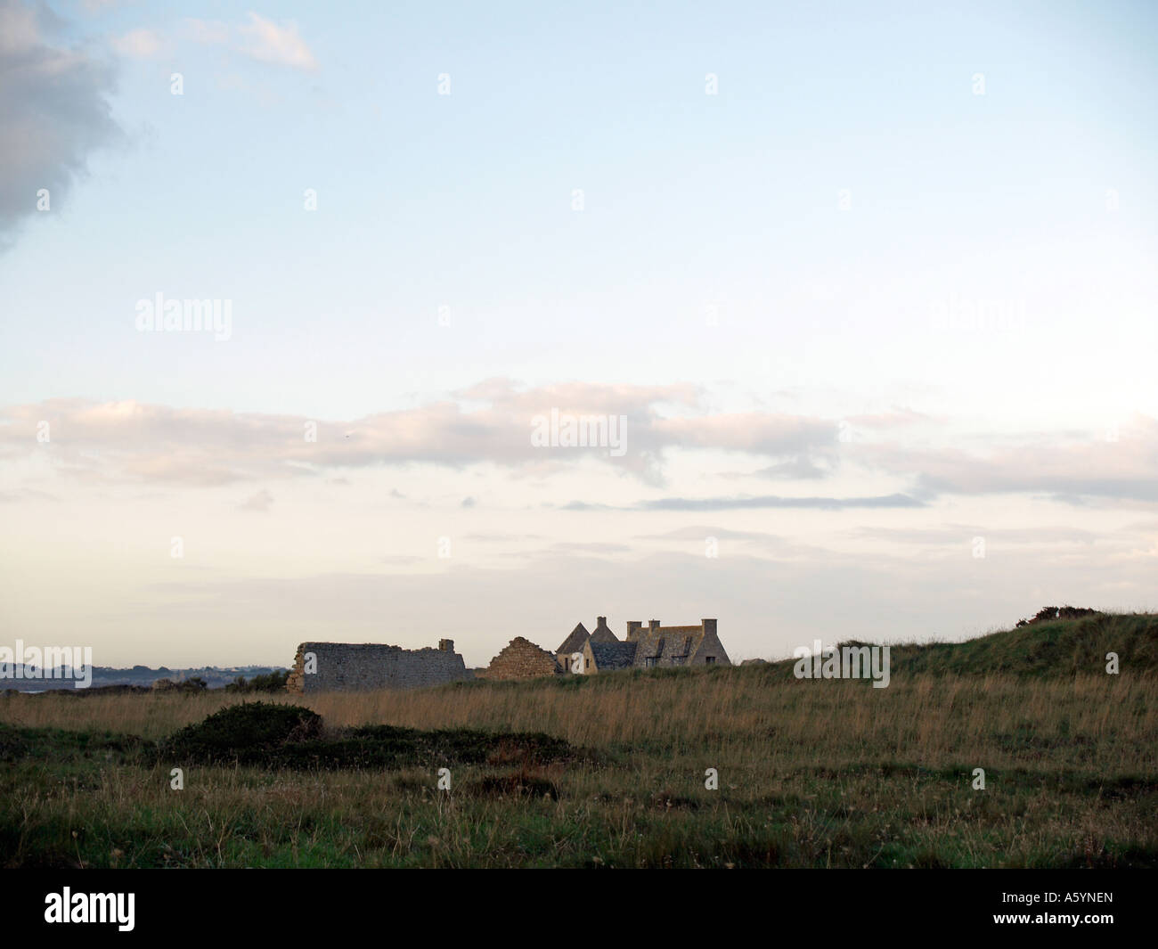 houses on the island Ile de Siec at the coast in Santec near by Roscoff ...