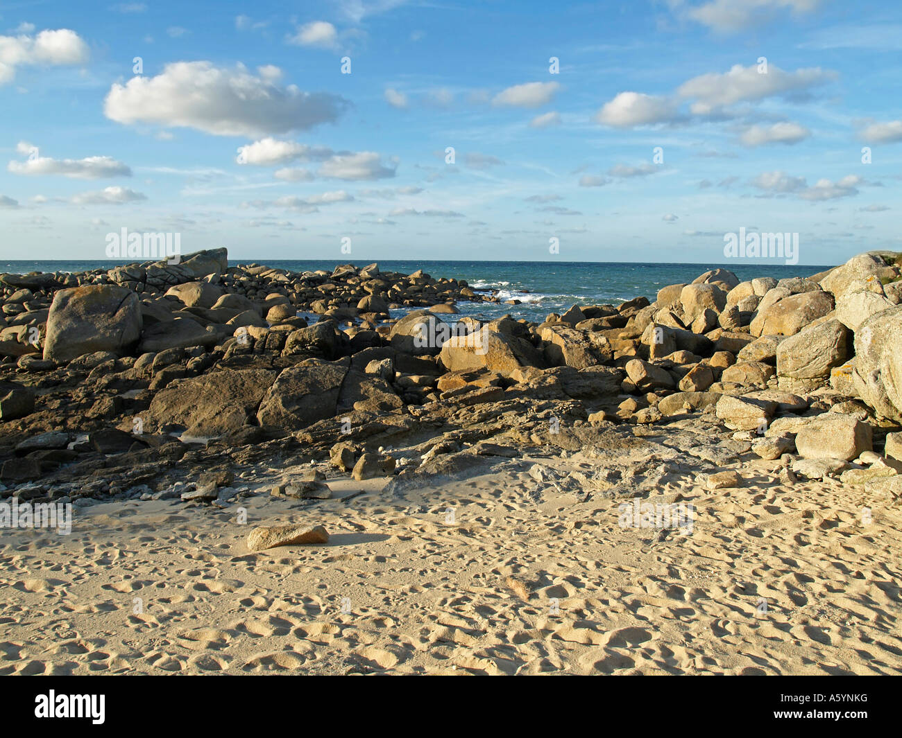 landscape at the coast near Plouescat in Finistere Brittany France ...