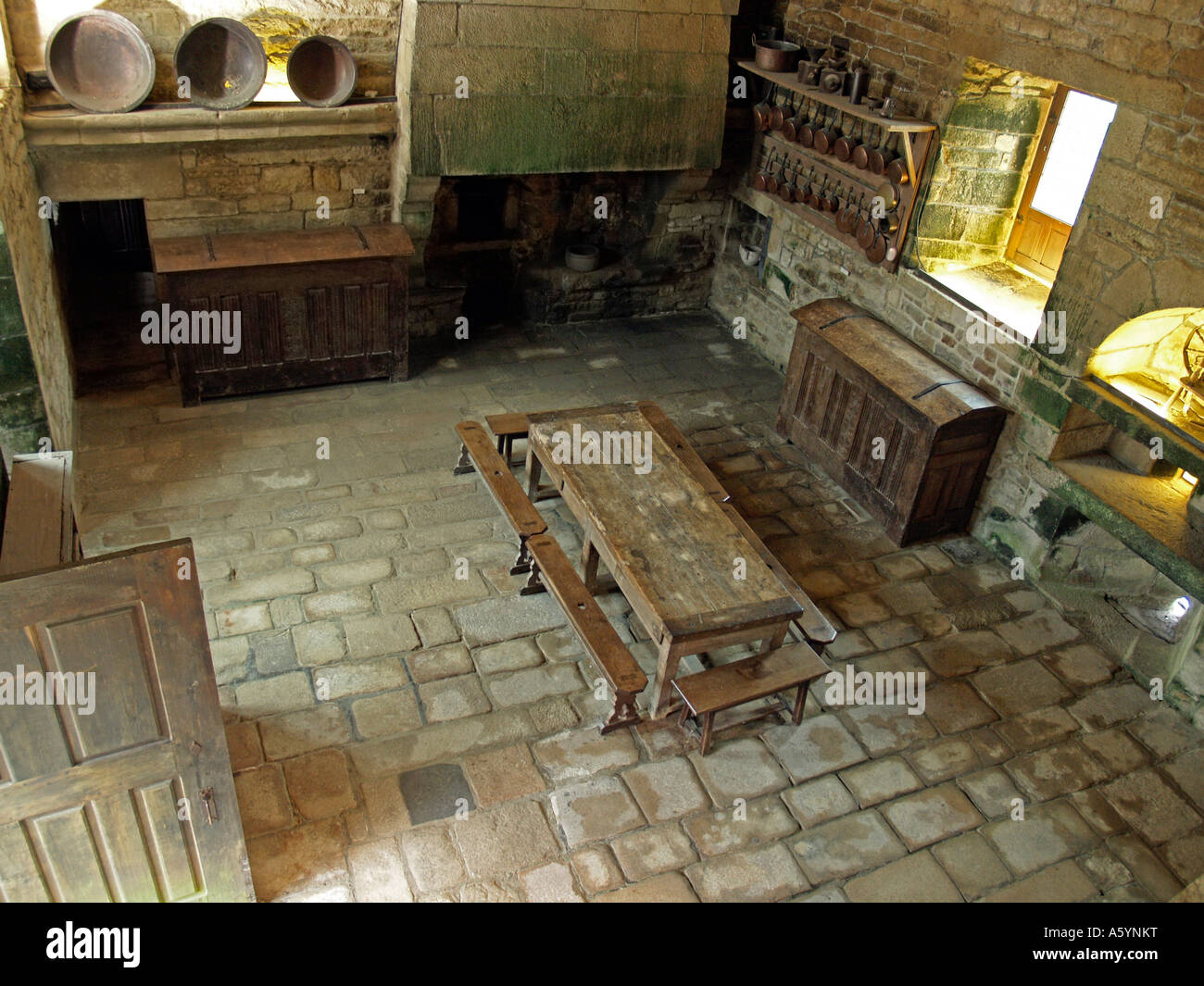 old historic kitchen in the Renaissance castle Chateau de Kerjean in ...