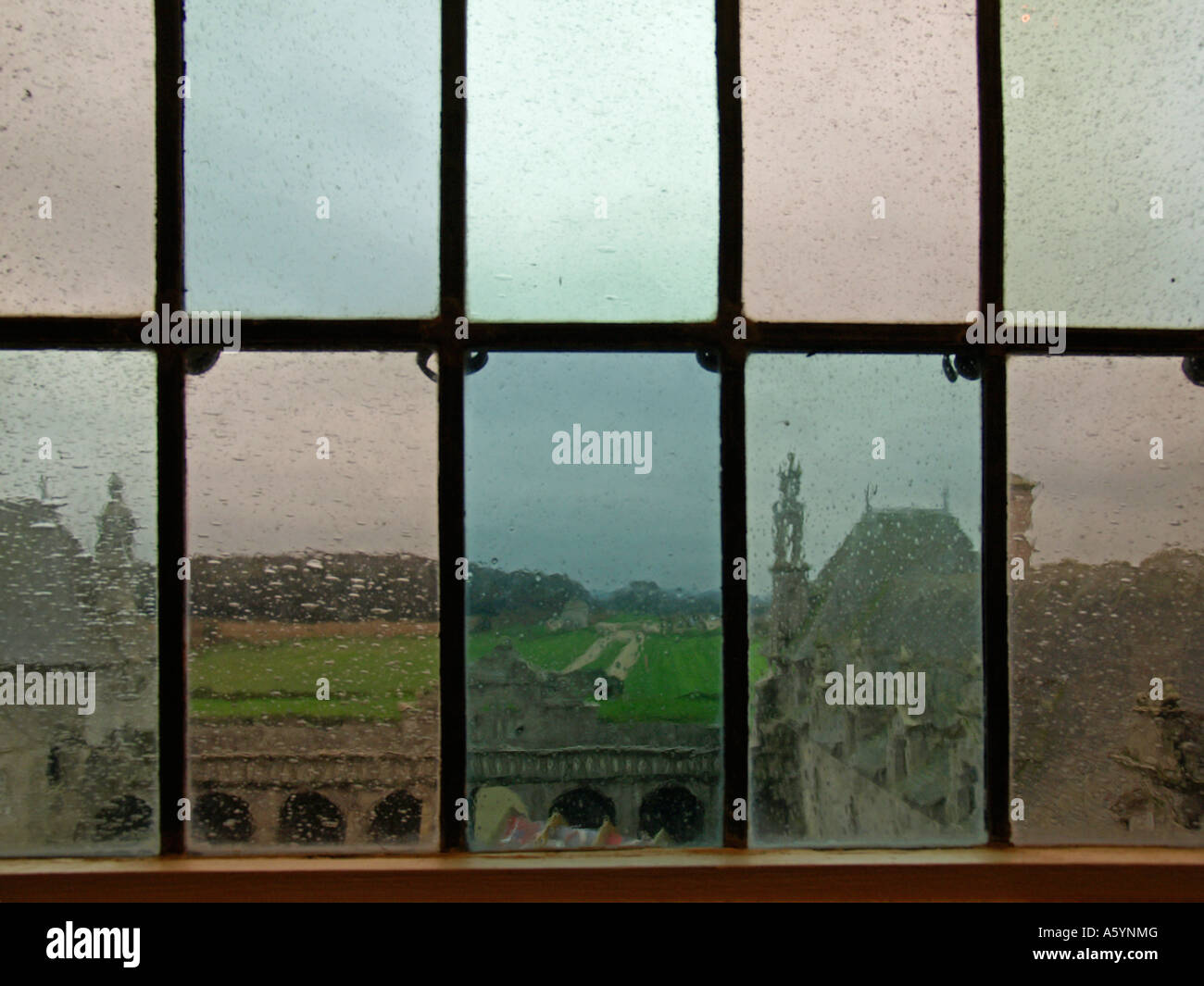 view through a window in the Renaissance castle Chateau de Kerjean in ...