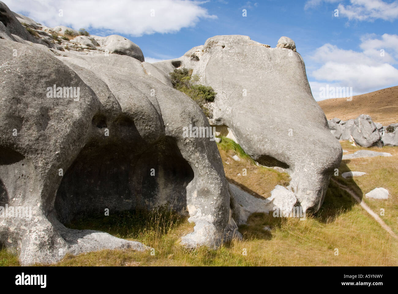 Unusual limestone rock formations at New Zealand's "Castle Hill" Rocks ...
