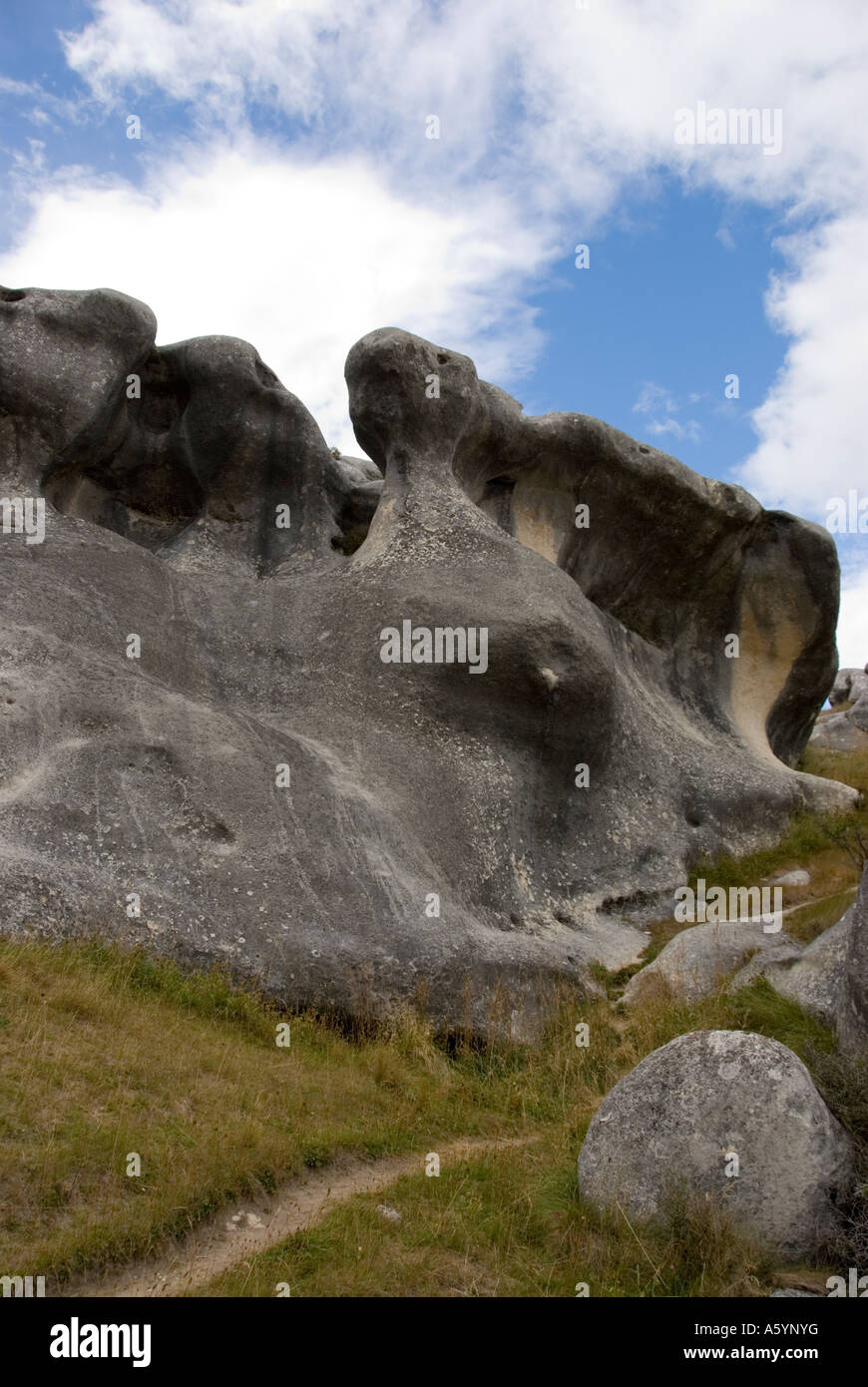 Unusual limestone rock formations at New Zealand's "Castle Hill" Rocks ...