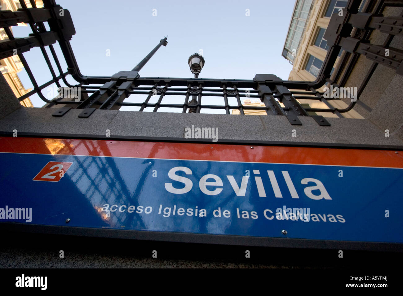 Sevilla metro sign Madrid Spain Stock Photo - Alamy
