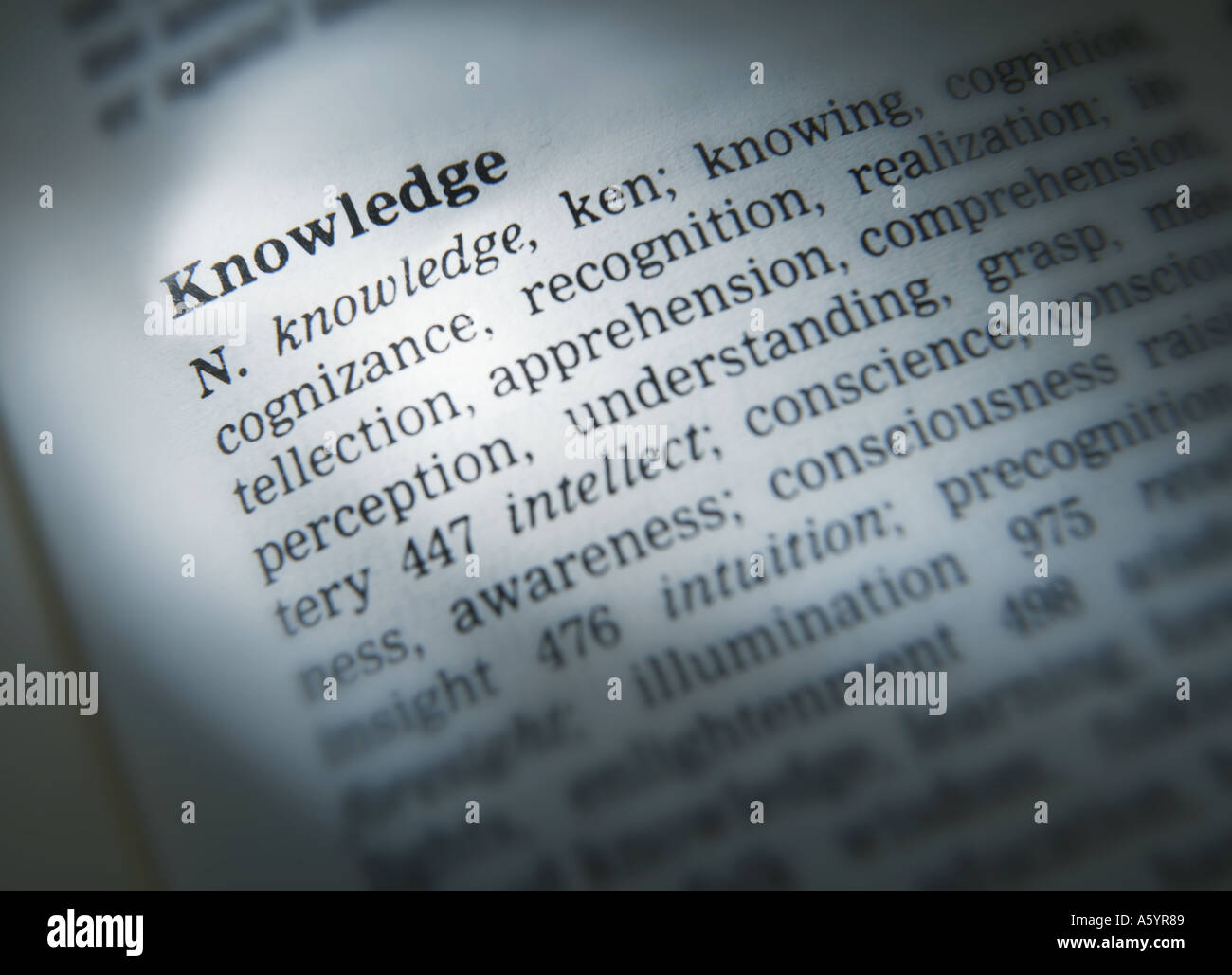 THESAURUS PAGE SHOWING DEFINITION OF WORD KNOWLEDGE Stock Photo - Alamy