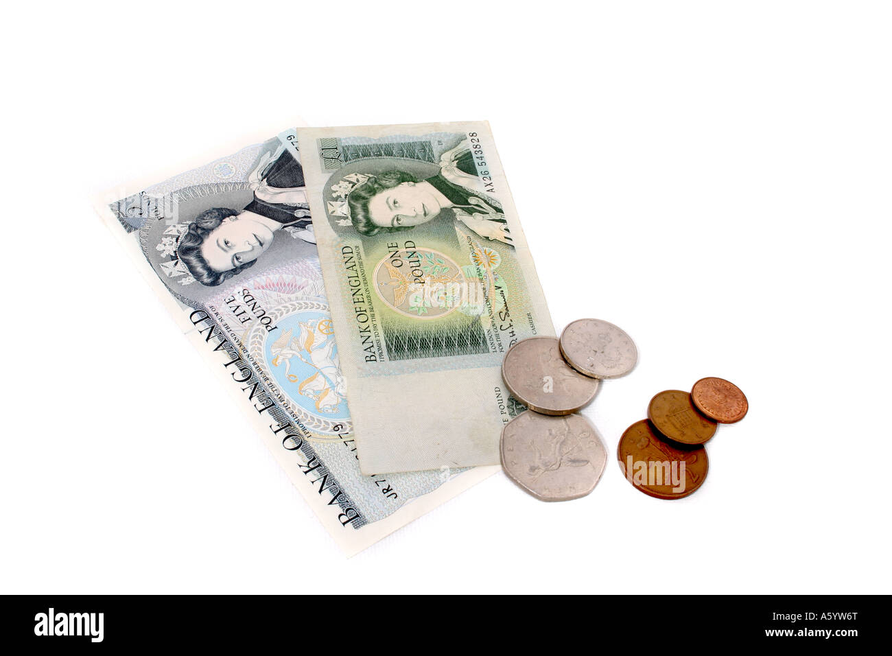 Old English notes and coins from the eighties Stock Photo - Alamy