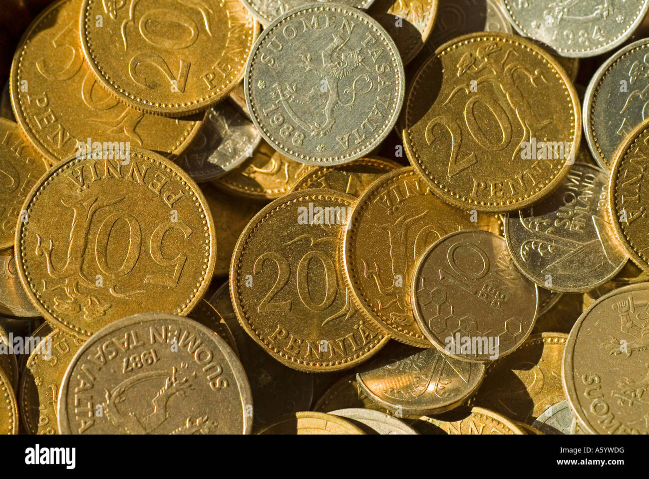 different coins in old currency from Finland Finmark Mark Markka Stock ...