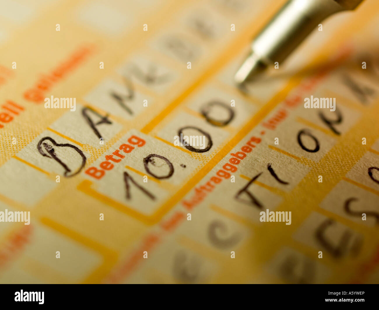 filling in a money transfer form of a german bank with a pen Stock ...