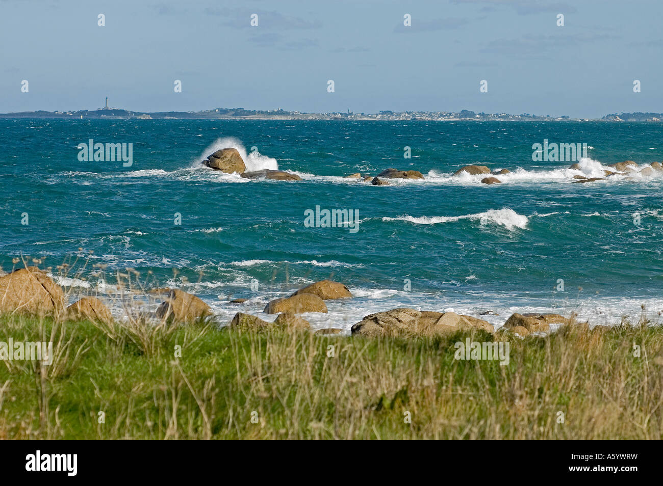 stony strand with granit rocks at the coast in Finistere near by ...