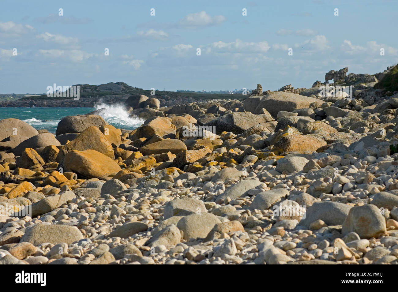 stony strand with granit rocks at the coast in Finistere near by ...