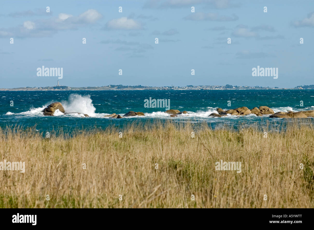 stony strand with granit rocks at the coast in Finistere near by ...