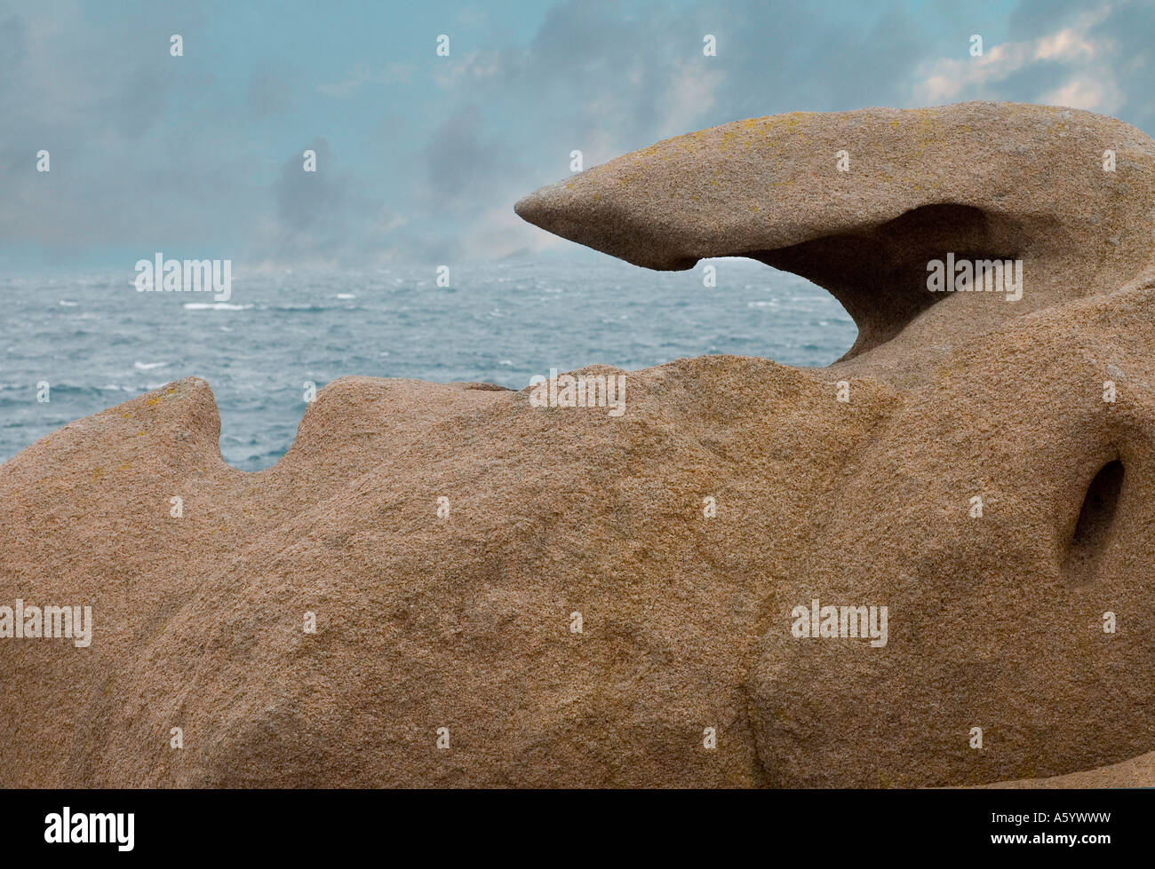 granit rocks at the coast in Finistere near by Plouescat Brittany ...