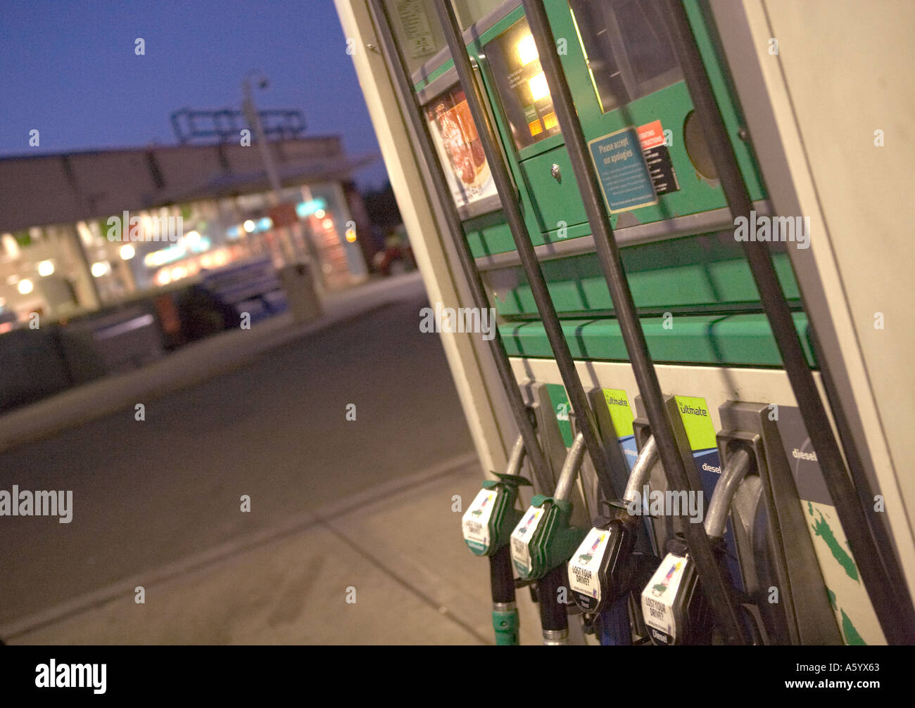 FUEL PUMPS ON GARAGE FORECOURT Stock Photo - Alamy