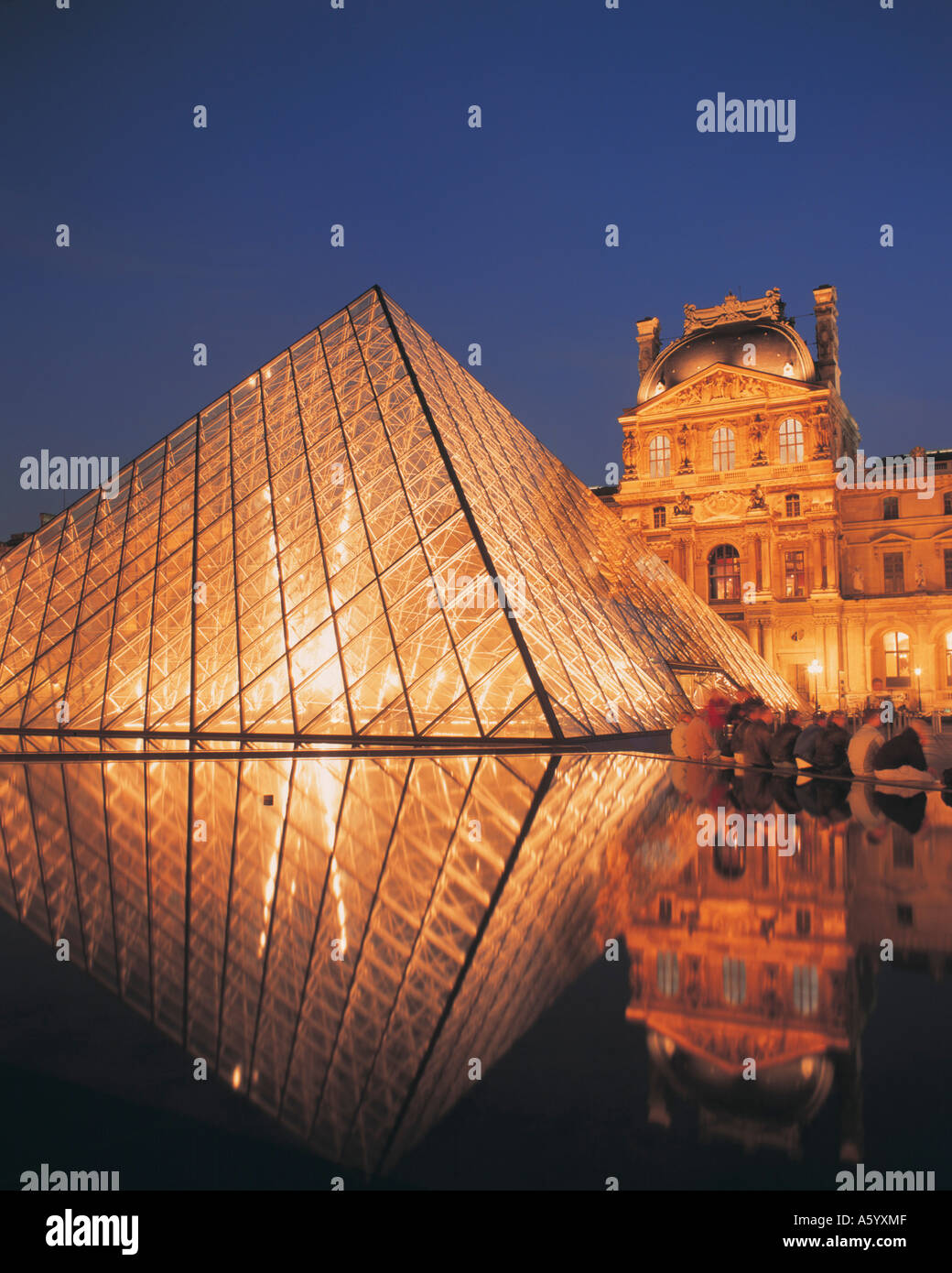 Museum lit up at night, Louvre Pyramid, Musee Du Louvre, Paris, France ...
