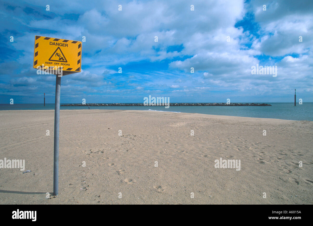 WARNING SIGNS OF REEFS ON BEACH AT SEA PALLING NORFOLK EAST ANGLIA ...