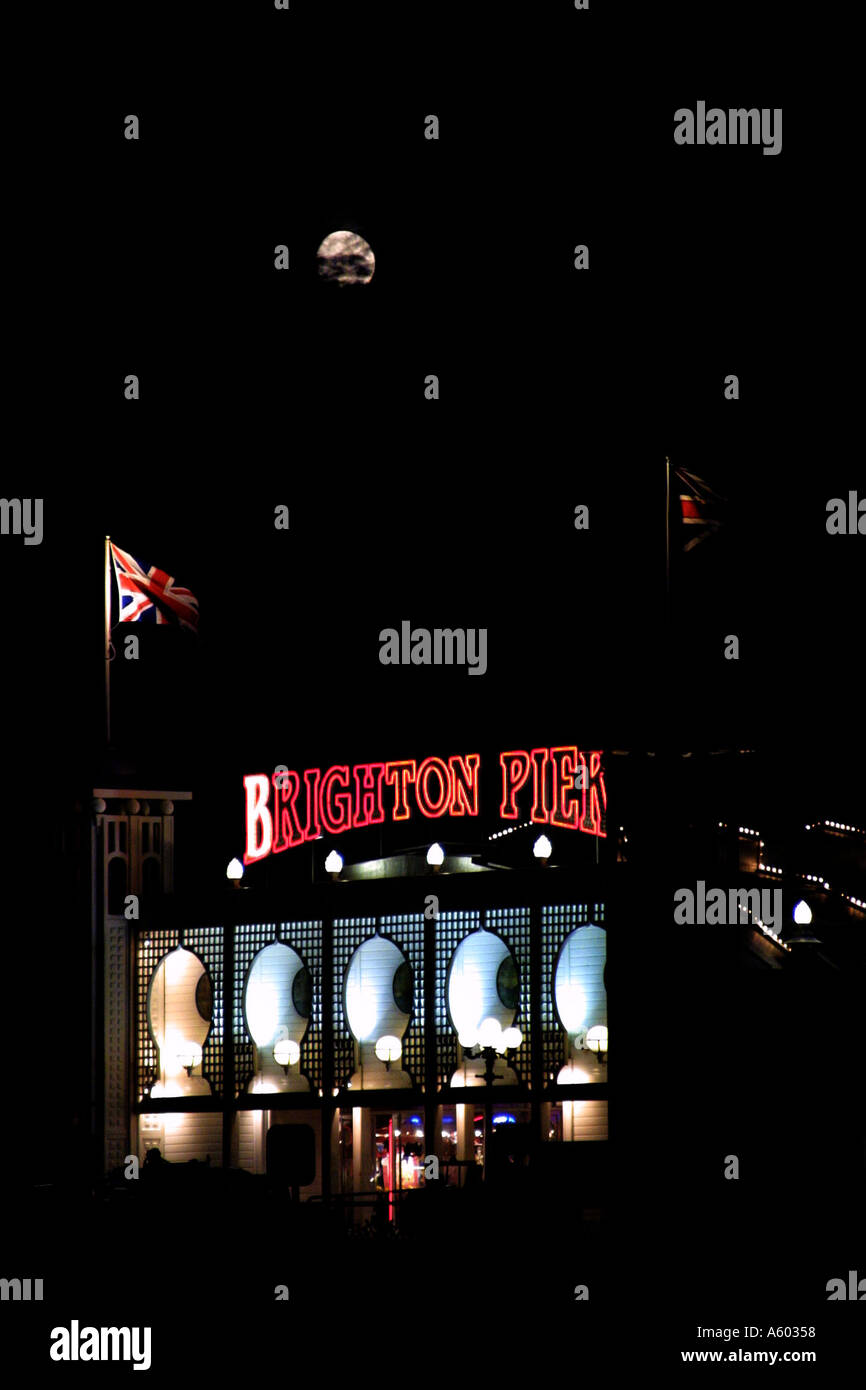 Brighton Pier at night, (formally Palace Pier) bathed in moonlight ...