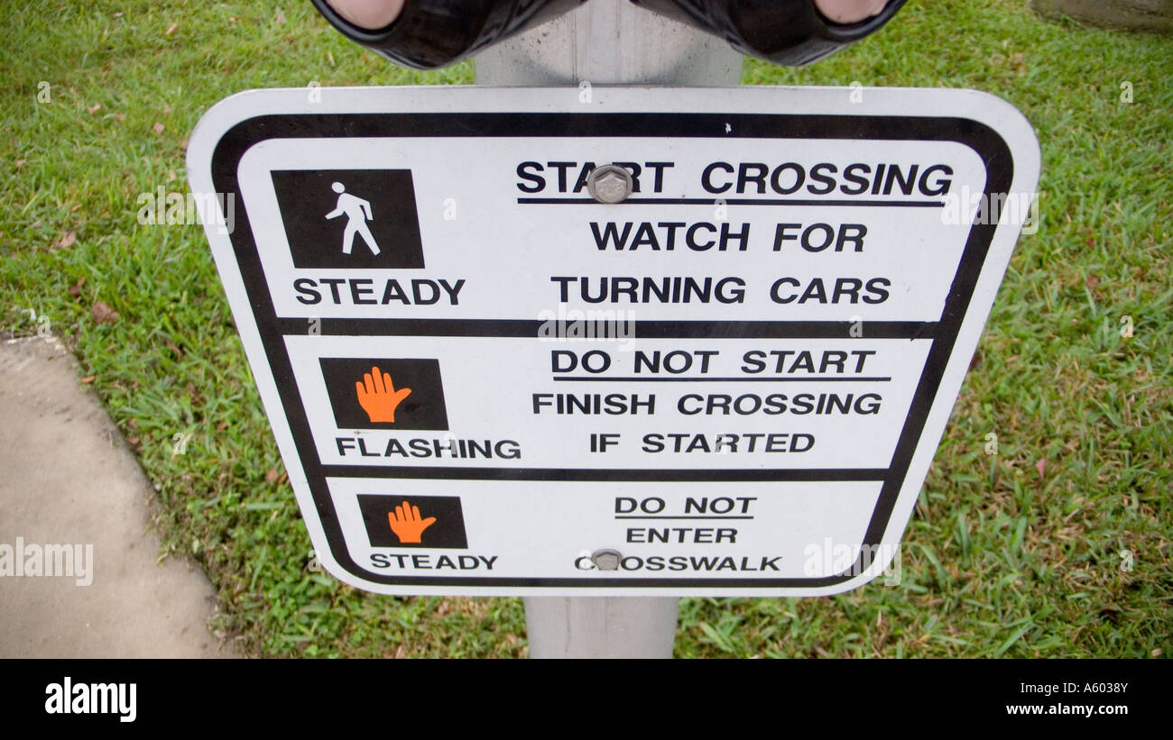 Push Button to Cross sign in Florida USA Stock Photo - Alamy