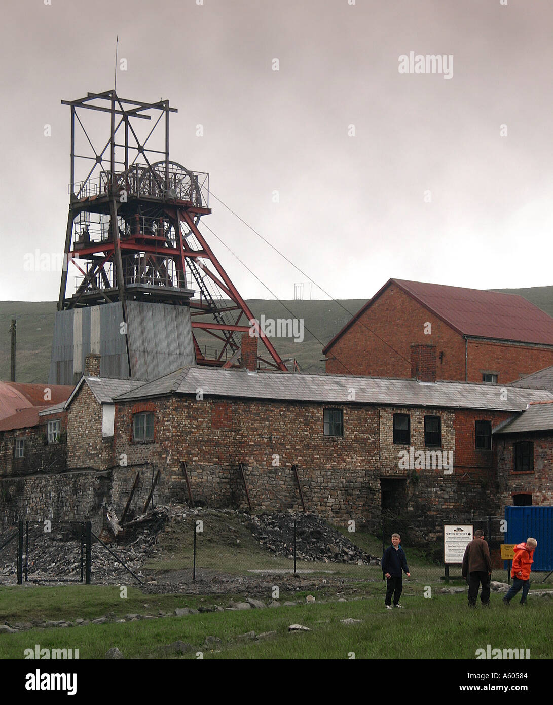 Big Pit mining museum lift mechanism and kids playing Stock Photo - Alamy