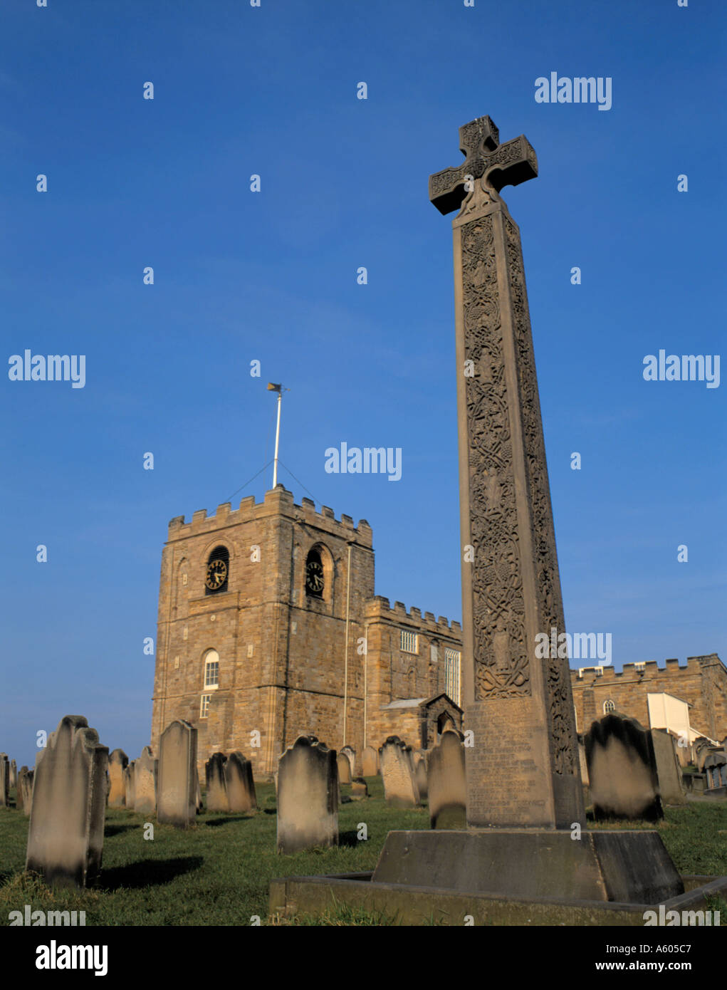 The cross in memory of Caedmon in the graveyard of St Mary's Church ...
