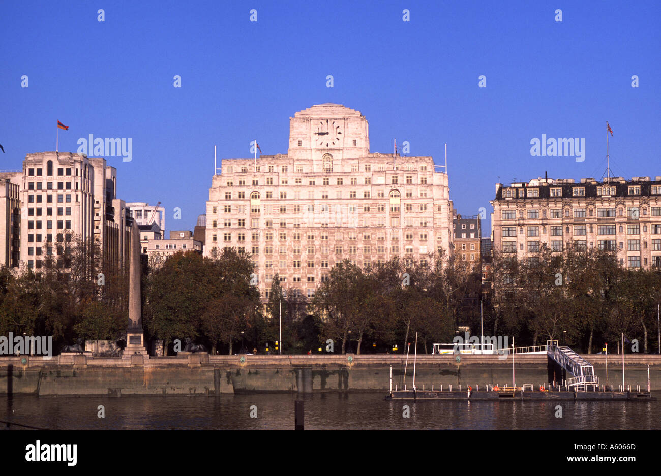 Shell Mex House and Cleopatras Needle River Thames London England UK ...