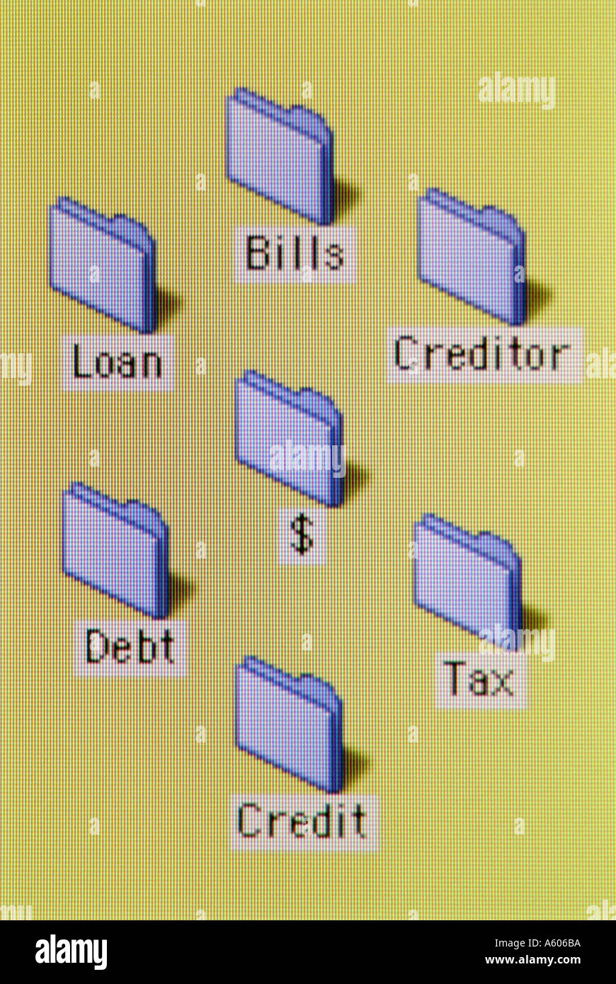 File folders on computer screen desktop illustrating personal finance ...
