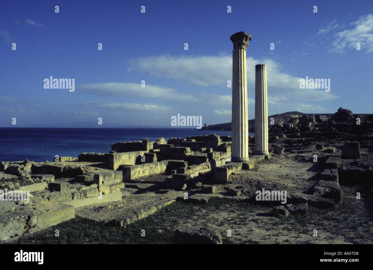 archaelogical excavation of Tharros with two reconstructed columns ...