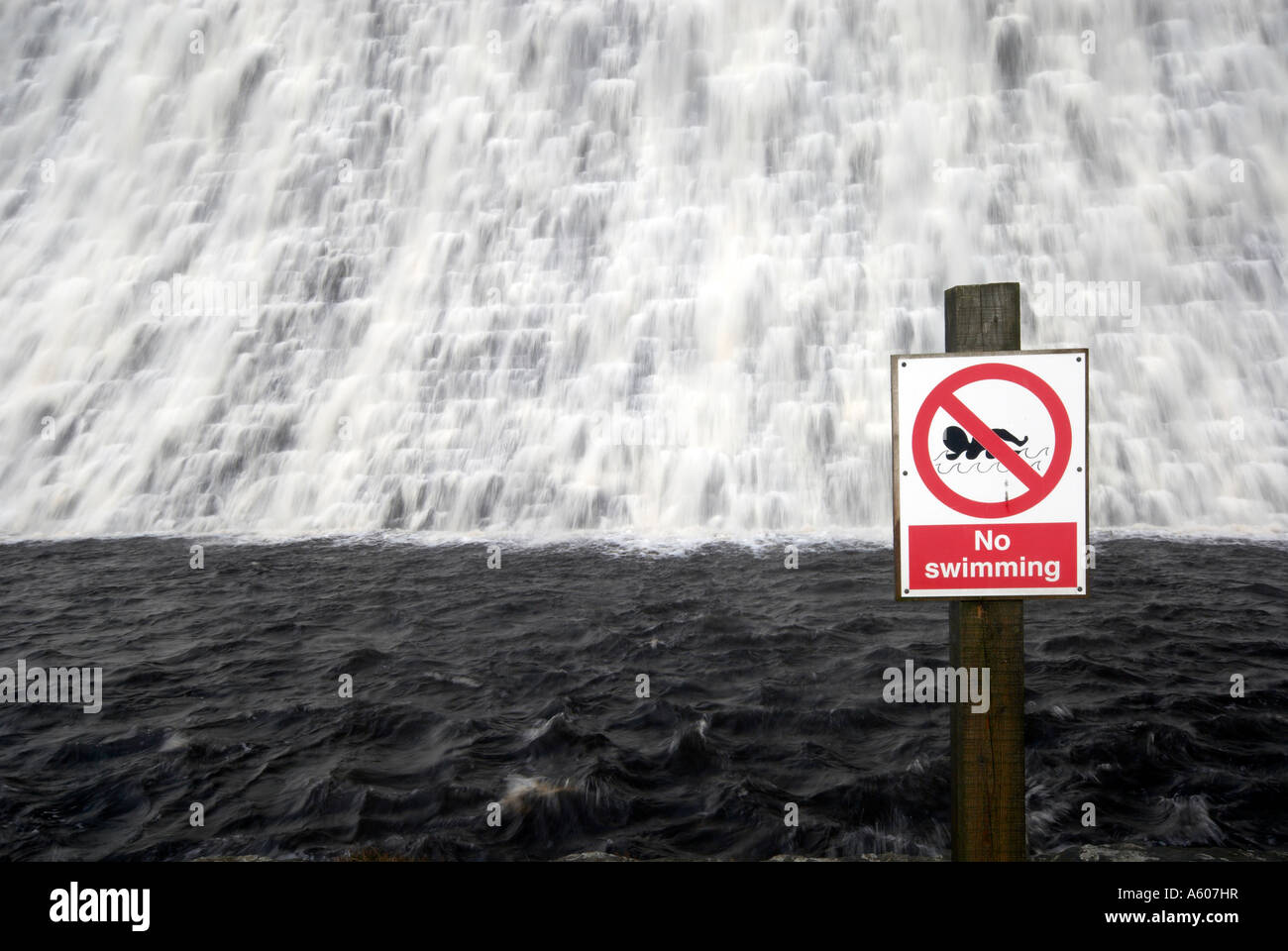 No Swimming Sign At Derwent Dam Derbyshire UK Stock Photo - Alamy