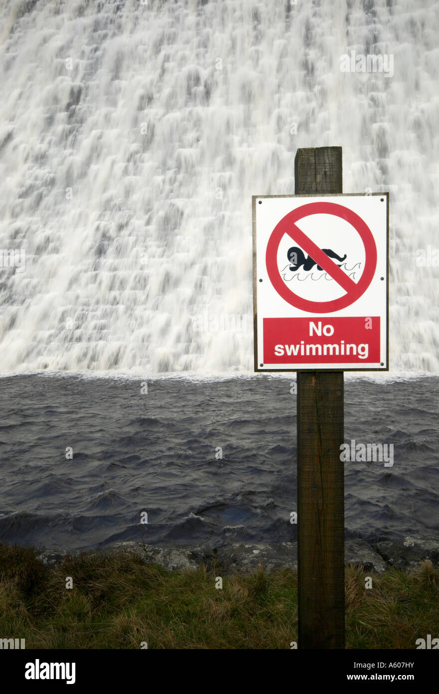 No Swimming Warning Sign At Derwent Dam Derbyshire UK Stock Photo - Alamy