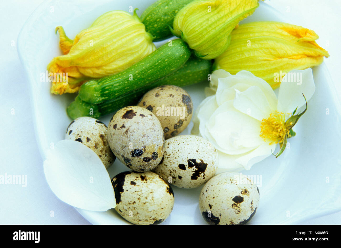 Quails eggs and courgettes Stock Photo - Alamy