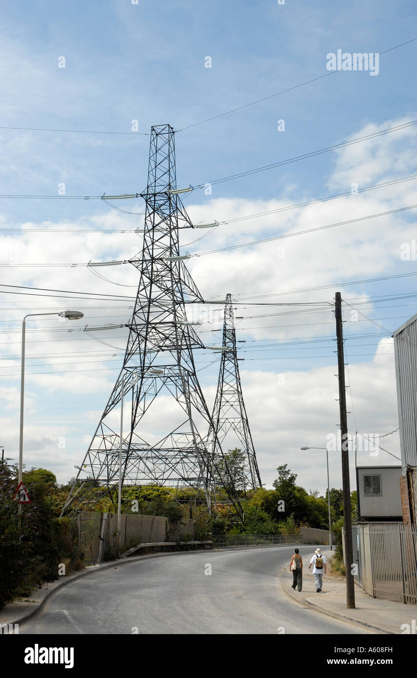 Electricity pylons on the site of the 2012 Olympics in Stratford London ...