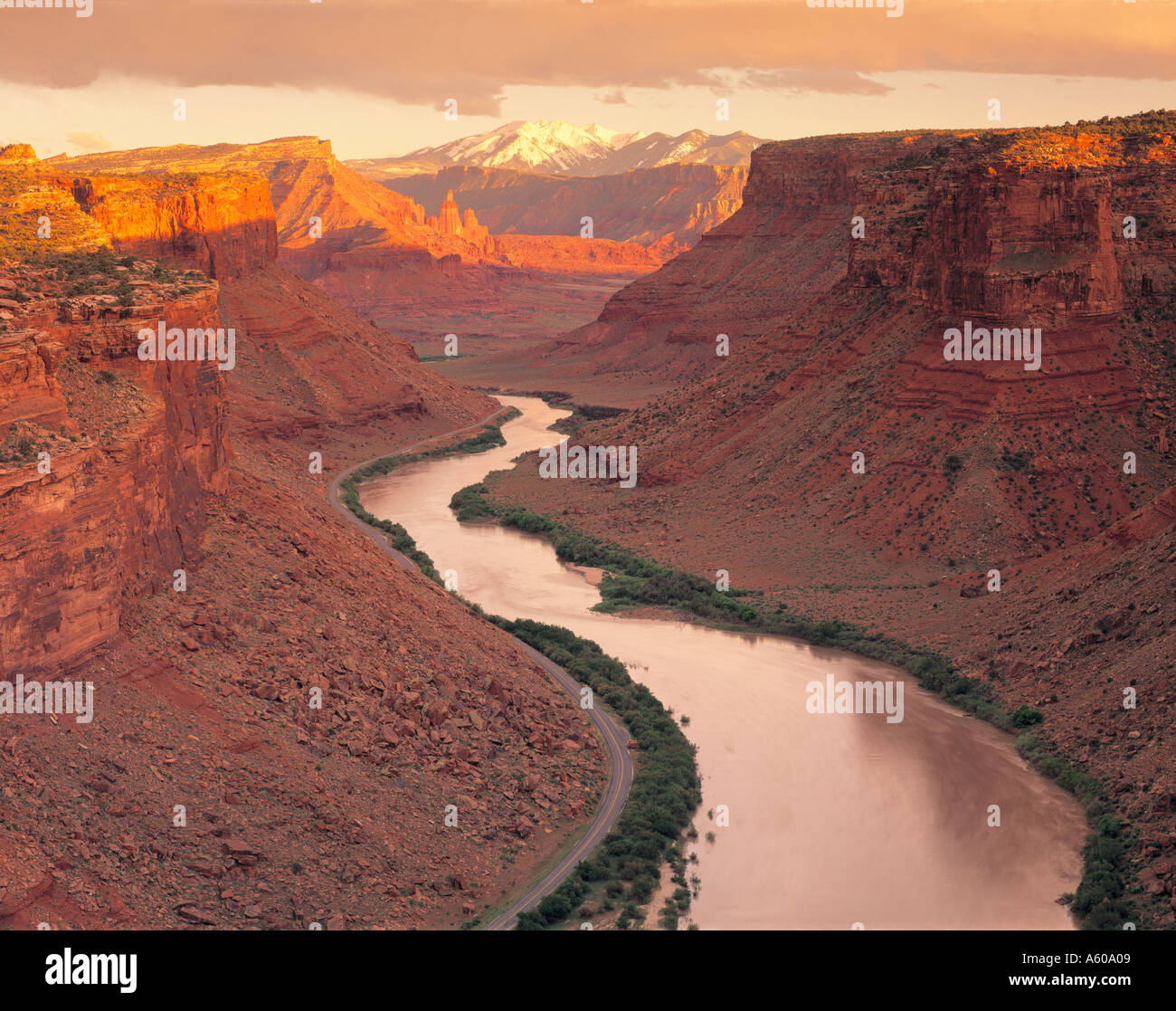 Fisher Towers La Sal Mountains Colorado River Utah Stock Photo - Alamy