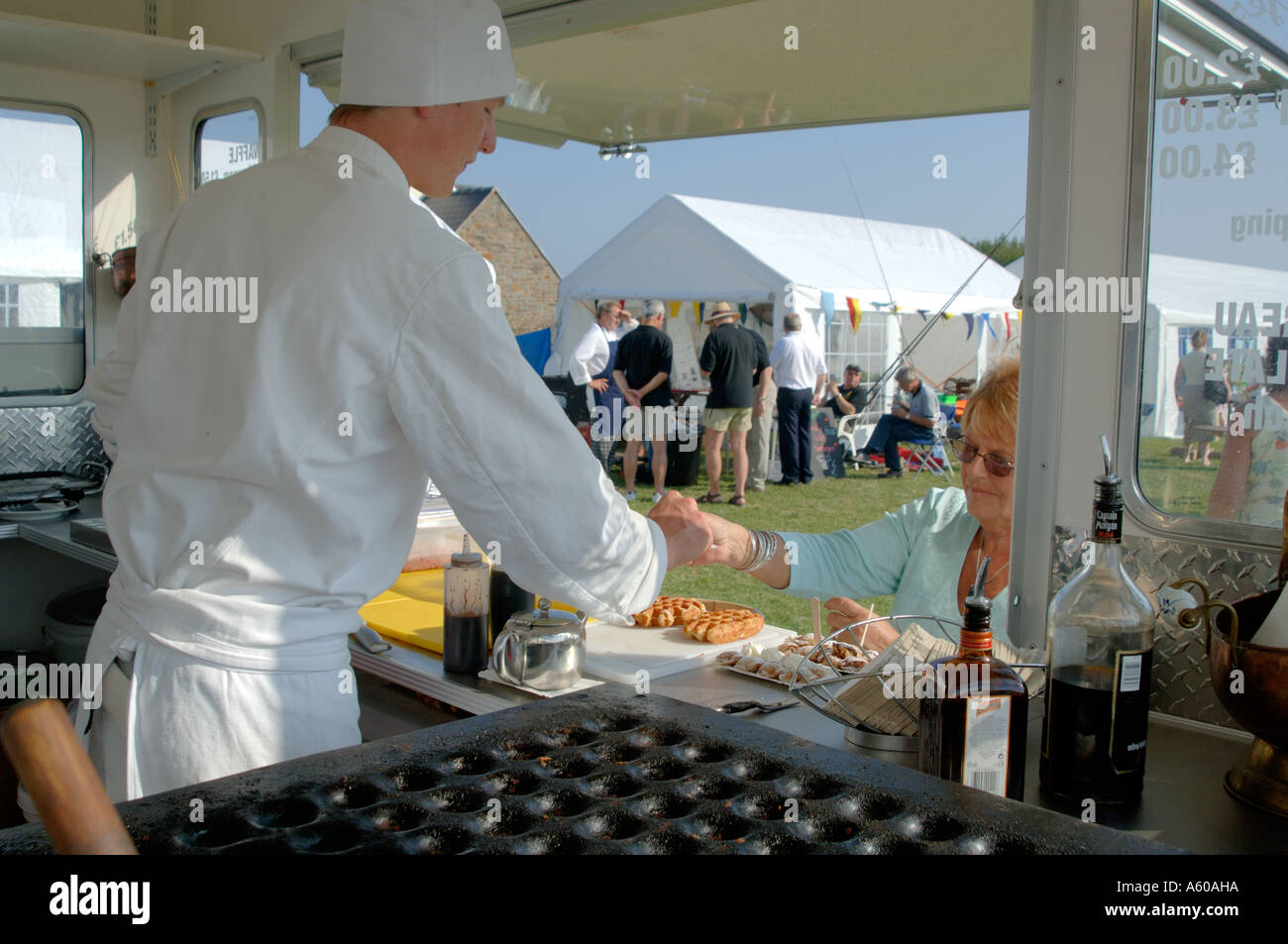 Food stall, Dutch poffertjes and waffles Stock Photo - Alamy