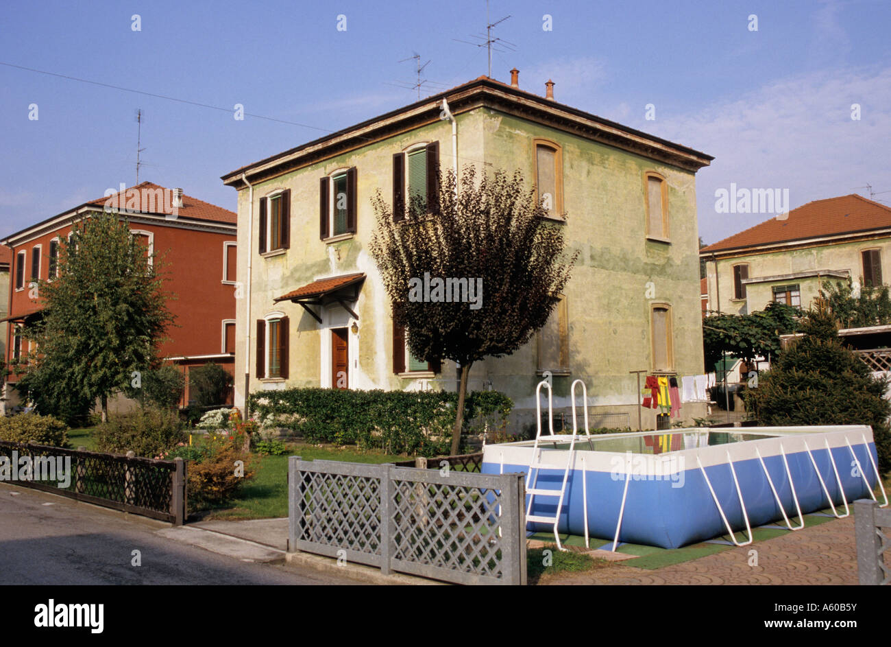 houses and inflated swimming pool in Crespi village Crespi D Adda ...
