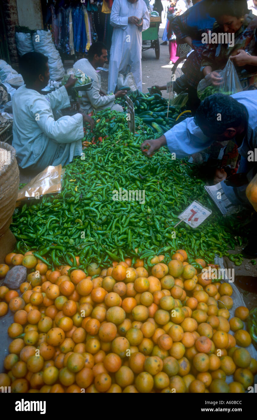 EGYPT Upper Egypt Luxor Fruit and vegetable market with vendors and ...