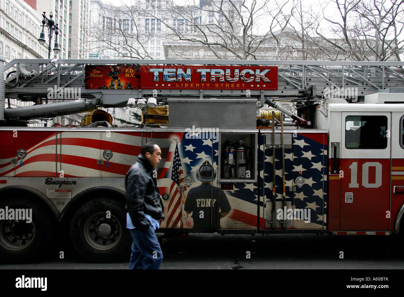 Fire Truck with painted American flag in memory of the World Trade ...