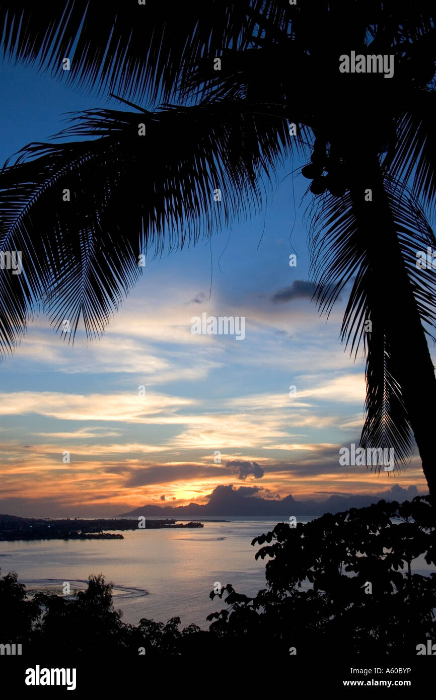 A view of Moorea at sunset taken from the island of Tahiti Stock Photo ...