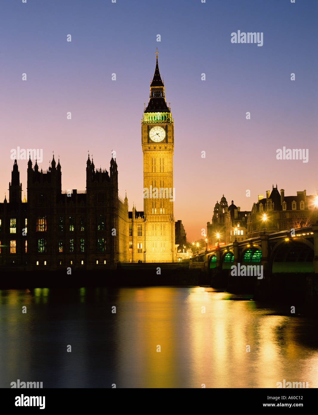 London. England. The clock tower of the houses of Parliament next to ...