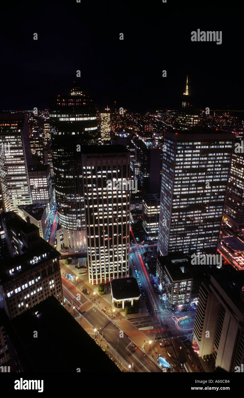 California San Francisco night aerial view of downtown street ...
