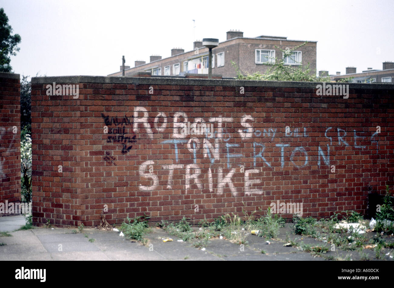 Political graffiti on London wall saying robots on strike Stock Photo ...