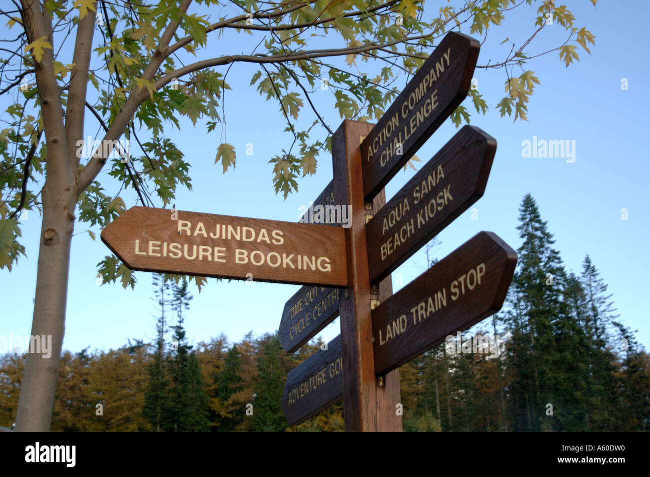 Direction sign, Centre Parcs, Longleat, England, UK, Europe Stock Photo ...